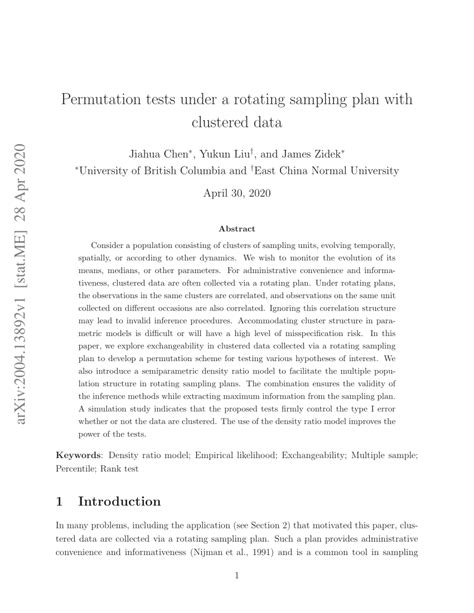 Pdf Permutation Tests Under A Rotating Sampling Plan With Clustered Data