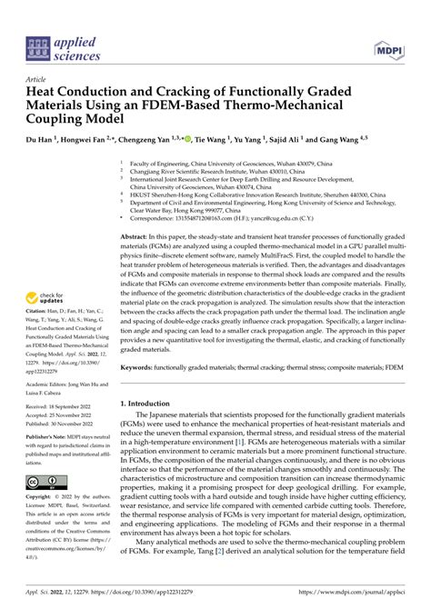 Pdf Heat Conduction And Cracking Of Functionally Graded Materials Using An Fdem Based Thermo