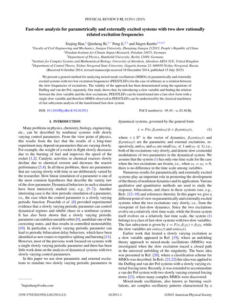 Pdf Fast Slow Analysis For Parametrically And Externally Excited Systems With Two Slow