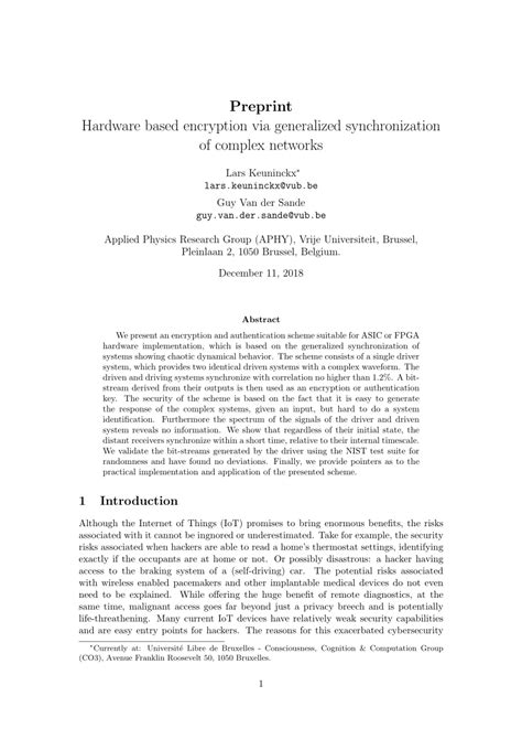 Pdf Hardware Based Encryption Via Generalized Synchronization Of