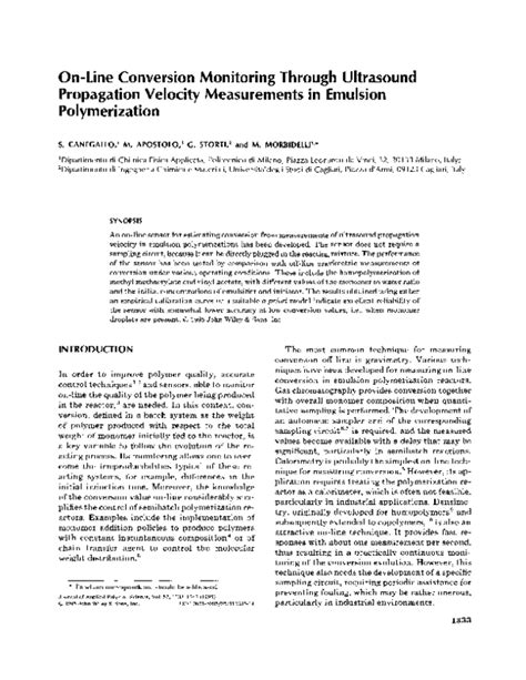 Pdf On Line Conversion Monitoring Through Ultrasound Propagation Velocity Measurements In