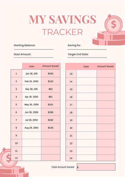 Savings Tracker Chart In Illustrator Pdf Download