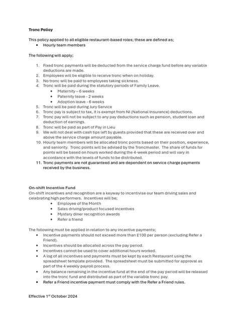 Tronc Policy Points Based Tronc Pdf Gratuity Public Finance