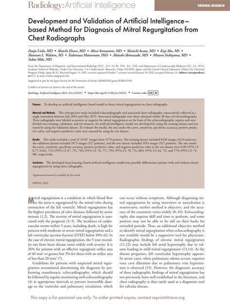 Pdf Development And Validation Of Artificial Intelligence Based Diagnosis Method Of Mitral