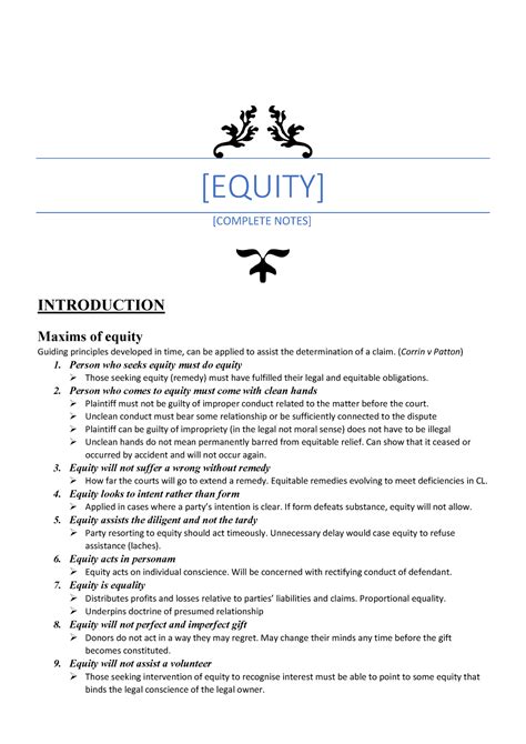 Equity Complete Notes [equity] [complete Notes] Introduction Maxims Of Equity Guiding