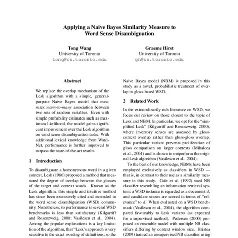 Applying A Naive Bayes Similarity Measure To Word Sense Disambiguation