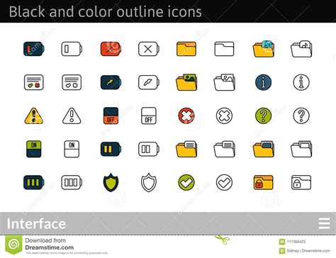 Black And Color Outline Icons Thin Stroke Line Style Design Stock