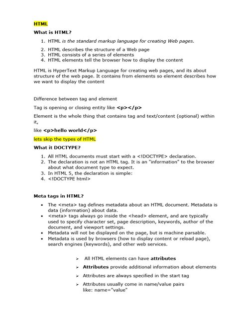 Interview Questions Pdf Html Html Element