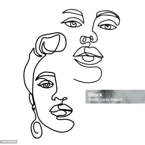 어린 소녀 추상적 인 스타일의 두 초상화 연속 선 도면 한 줄 면 아트 벡터 일러스트레이션 격리 라인아트에 대한 스톡 벡터 아트 및 기타 이미지 Istock