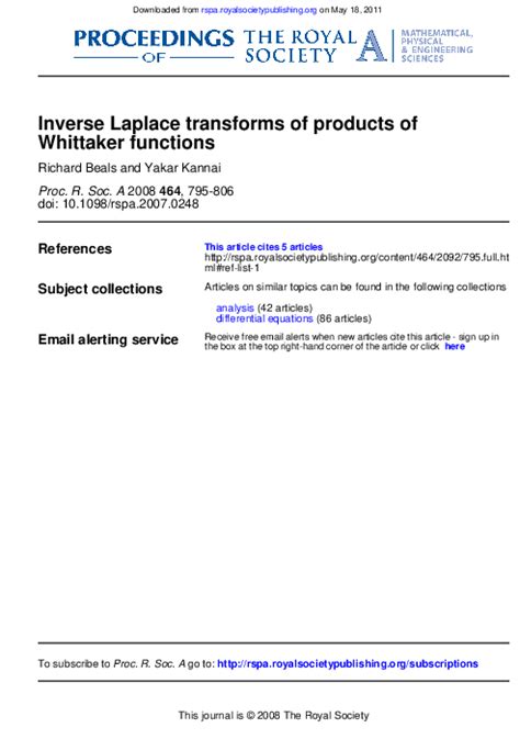 Pdf Inverse Laplace Transforms Of Products Of Whittaker Functions