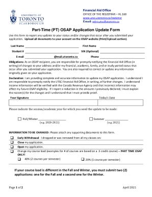Fillable Online Full Time FT OSAP Application Update Form Fax Email Print PdfFiller