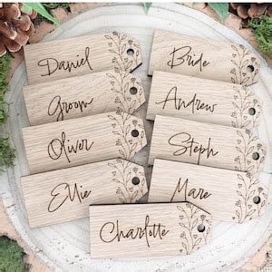 Wooden Table Place Names Wedding Floral Tag Place Setting VA193 Etsy