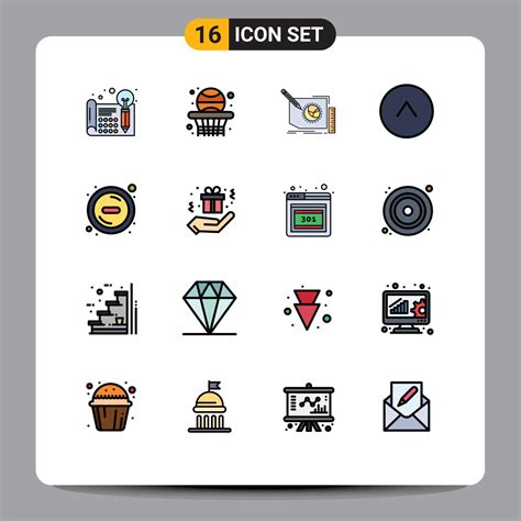 Editable Vector Line Pack Of 16 Simple Flat Color Filled Lines Of Delete Circle Basketball Arrow