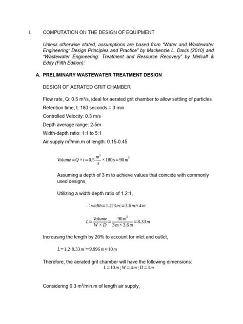 Computation On The Design Of Equipment Pdf Sewage Treatment