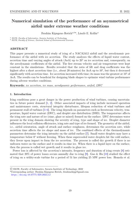 Pdf Numerical Simulation Of The Performance Of An Asymmetrical Airfoil Under Extreme Weather