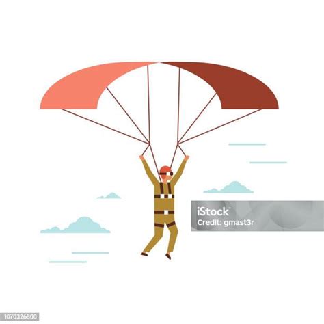 가상 현실 헤드셋 패러글라이딩 개념 선 남성 만화 캐릭터 전체 길이 절연 낙하산 남자 비행 하는 Vr 안경을 착용 하는 남자 가상현실에 대한 스톡 벡터 아트 및 기타 이미지