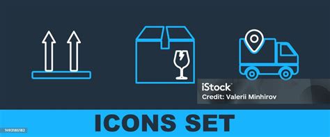 라인 배송 추적 설정 이 면이 위로 향하게 하고 깨지기 쉬운 콘텐츠 아이콘이 있는 상자입니다 벡터 감시에 대한 스톡 벡터 아트 및 기타 이미지 Istock