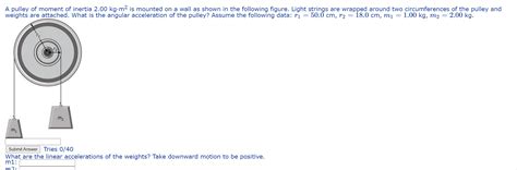 Solved A Pulley Of Moment Of Inertia 200 Kgm² Is Mounted