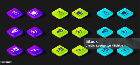 액션 카메라 아이스 하키 스틱과 퍽 산 스키 리프트 핫 초콜릿 컵 과 바이애슬론 소총 아이콘위치 설정 벡터 3차원 형태에 대한 스톡 벡터 아트 및 기타 이미지 Istock