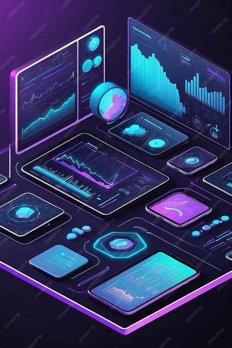 Isometric Teamwork In Data Analytics Ai Dashboard With Statistics Charts On Virtual Screen