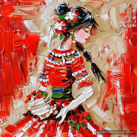 Ai创作图羌族女孩插画 少数民族涂鸦油画 丙烯画人物 秧歌题材油画 丝娃娃装饰画 土家族美女插画 喜庆题材油画 手绘壮族女孩 俄罗斯插画手绘装饰画 红色人物画 人物画人物抽象画 纳西族女孩插画