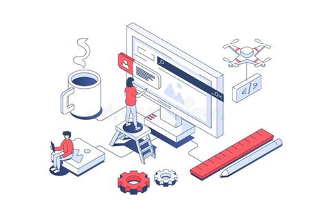 Website Creating Concept In 3d Isometric Design Developers Prototyping
