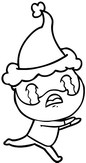 산타 모자를 쓰고 우는 수염 난 남자의 손으로 그린 선 그림 귀여운에 대한 스톡 벡터 아트 및 기타 이미지 귀여운 낙서 드로잉 남자 Istock