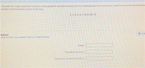 solved calculate the range population variance and
