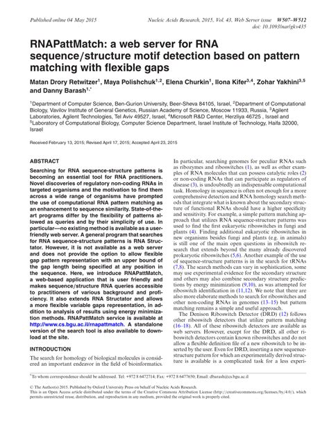 Pdf Rnapattmatch A Web Server For Rna Sequencestructure Motif Detection Based On Pattern