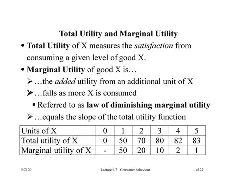 Lecture 6 7 Total Utility And Marginal Utility Total Utility Of X