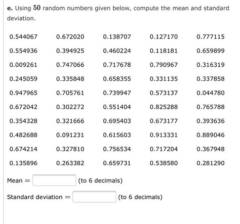Solved E Using 50 Random Numbers Given Below Compute The