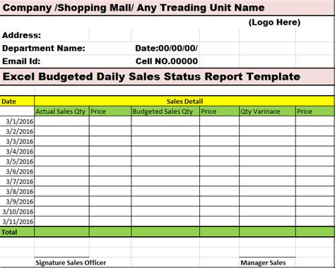 Sales Excel Template
