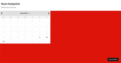 React Date Picker Single Select Codesandbox