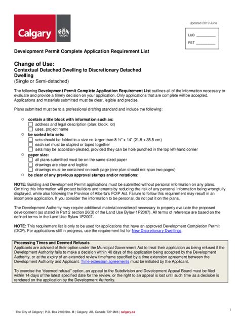 Fillable Online Development Permit Application Requirement List