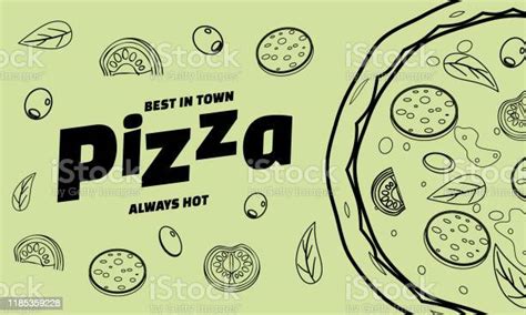 레스토랑과 카페피자 음식 메뉴 재료와 텍스트 낙서 라인 아트 스타일의 템플릿 전단지 배너에서 디자인 음식 메뉴 또는 길거리 음식 포스터 디자인 인쇄 웹을위한 벡터