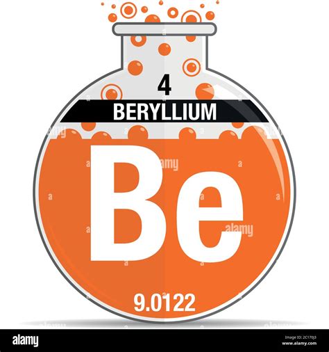 Beryllium Symbol On Chemical Round Flask Element Number 4 Of The Periodic Table Of The Elements