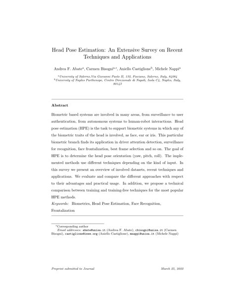 Pdf Head Pose Estimation An Extensive Survey On Recent Techniques