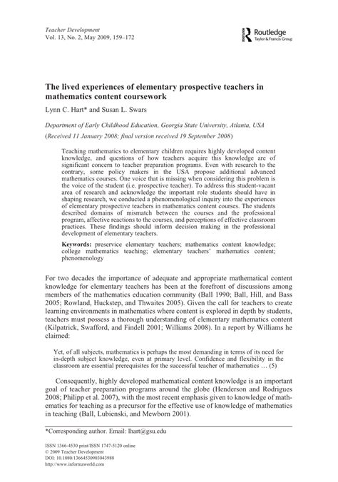 Pdf The Lived Experiences Of Elementary Prospective Teachers In Mathematics Content Coursework