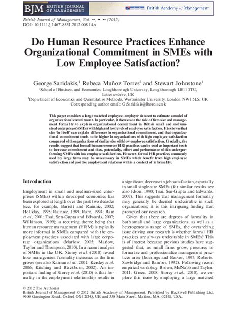 Pdf Do Human Resource Practices Enhance Organizational Commitment In Smes With Low Employee