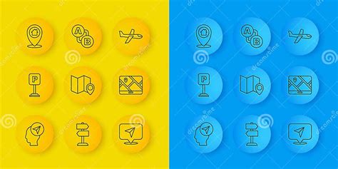 Set Line Location With Person Parking Folded Map Location Marker Infographic Of City