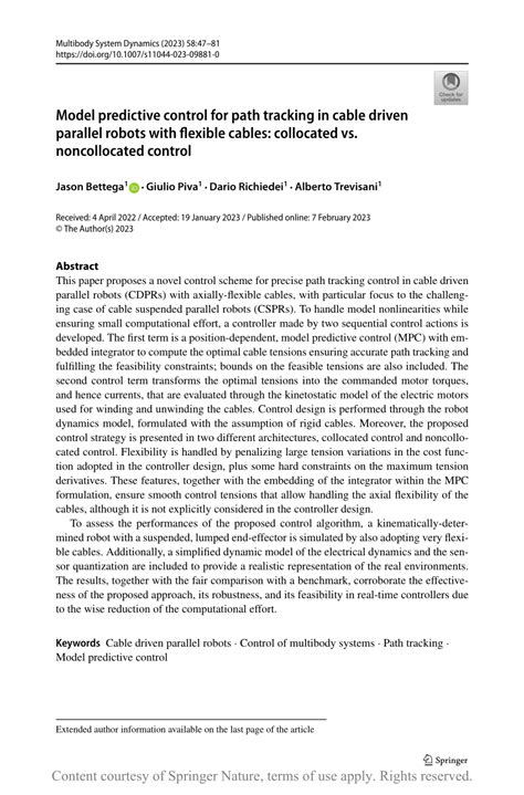pdf model predictive control for path tracking in cable driven
