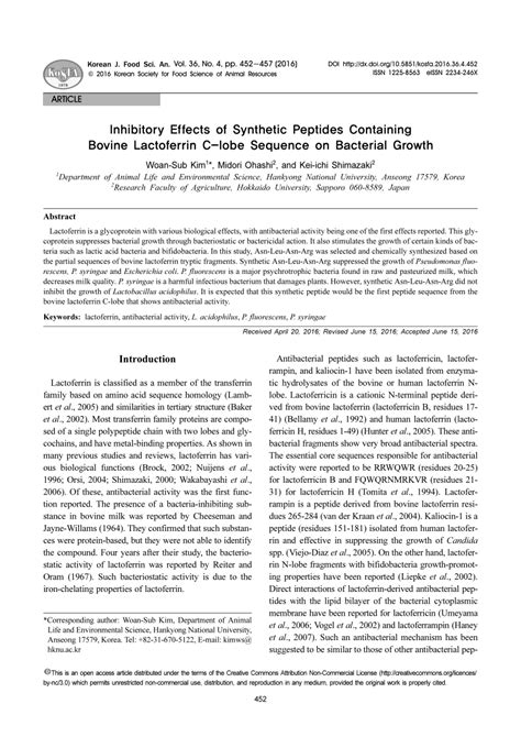 Pdf Inhibitory Effects Of Synthetic Peptides Containing Bovine Lactoferrin C Lobe Sequence On
