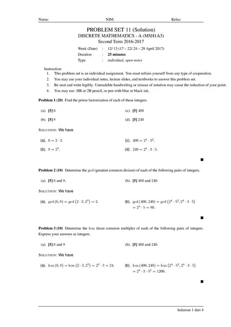 Pembahasan Lengkap Problem Set Minggu 11 Nama NIM Kelas PROBLEM SET 11 Solution DISCRETE
