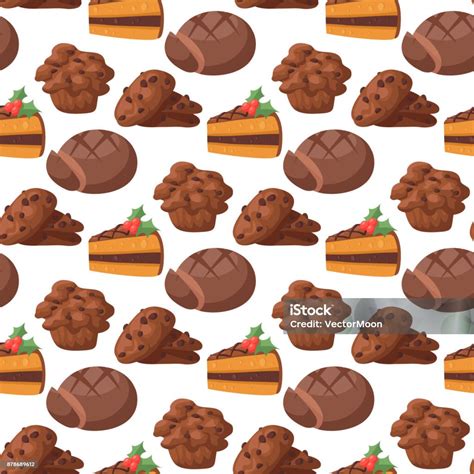 쿠키 케이크 맛 있는 간식 맛 있는 초콜릿 수 제 과자 비스 켓 달콤한 디저트 베이커리 음식 완벽 한 패턴 배경 벡터 일러스트 레이 션 건강관리와 의술에 대한 스톡 벡터