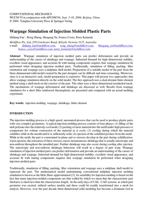 Pdf Warpage Simulation Of Injection Molded Plastic Parts