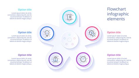 비즈니스 프로세스 차트 5 단계 세그먼트와 인포 그래픽입니다 원 기업 타임 라인 Infograph 요소입니다 회사 프레 젠 테이 션 슬라이드 템플릿입니다 현대 벡터 정보