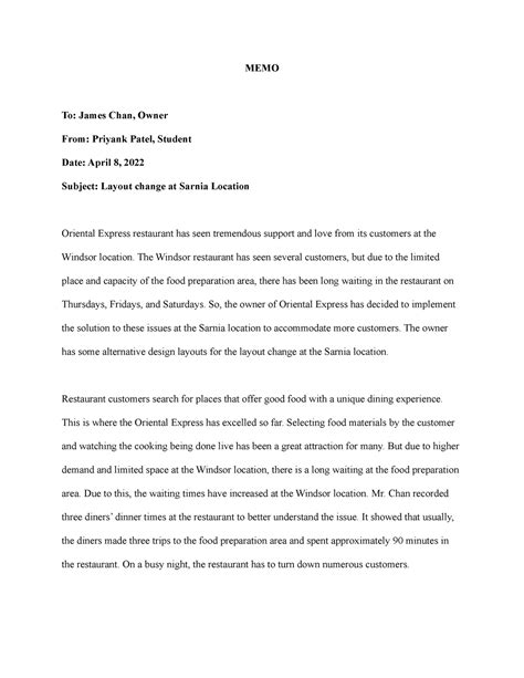 MEMO For Case Study One Page Memo From A Case Study Very Useful For Memo Writing From A Case