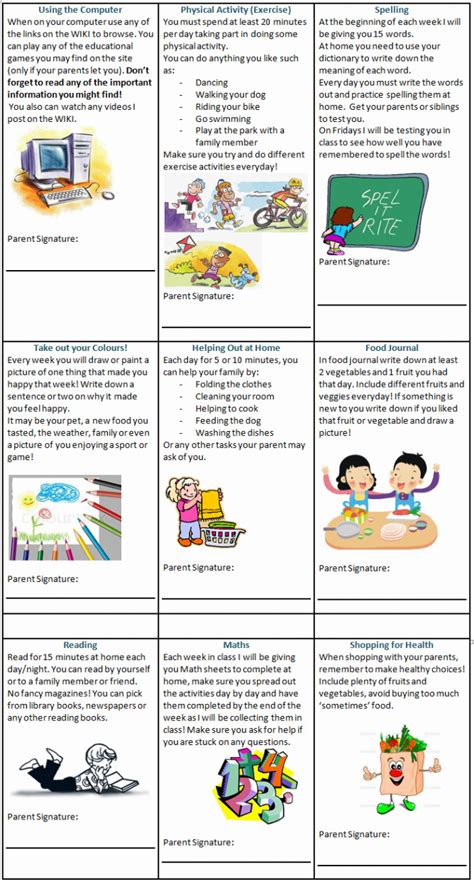 Homework Grid Primary Pdhpe Wiki