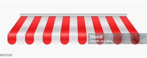 흰색 배경에 고립 된 상점 카페 및 거리 레스토랑을위한 줄무늬 빨간색과 흰색 차양 벡터 일러스트레이션 차양에 대한 스톡 벡터 아트 및 기타 이미지 Istock