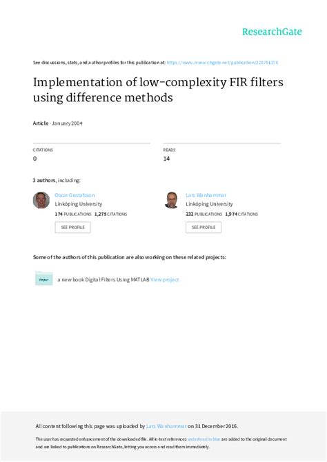 Pdf Implementation Of Low Complexity Fir Filters Using Serial Arithmetic